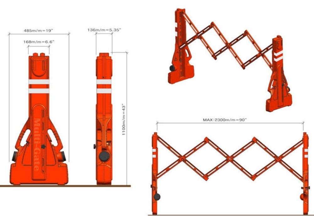 Multi Gate Expandable Portable Barricade Orange and White