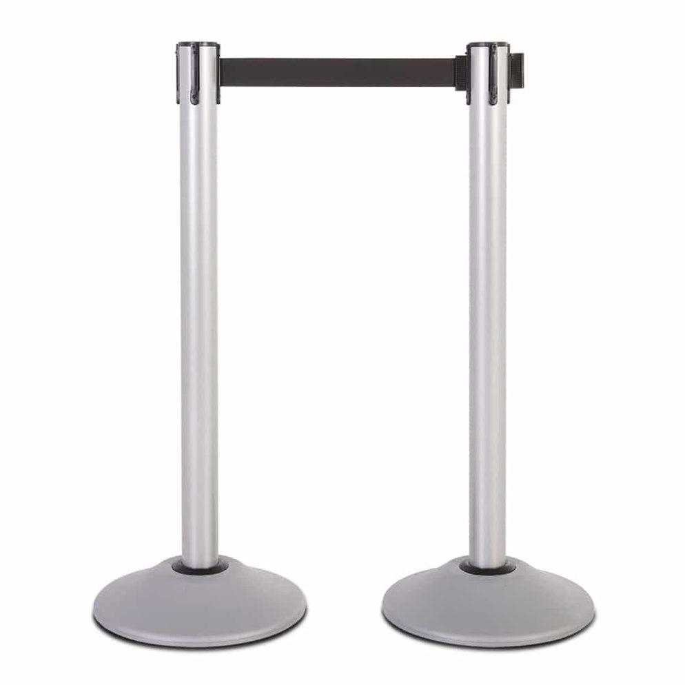 Premium Retractable Belt Stanchion - Silver powder coated steel post w ...