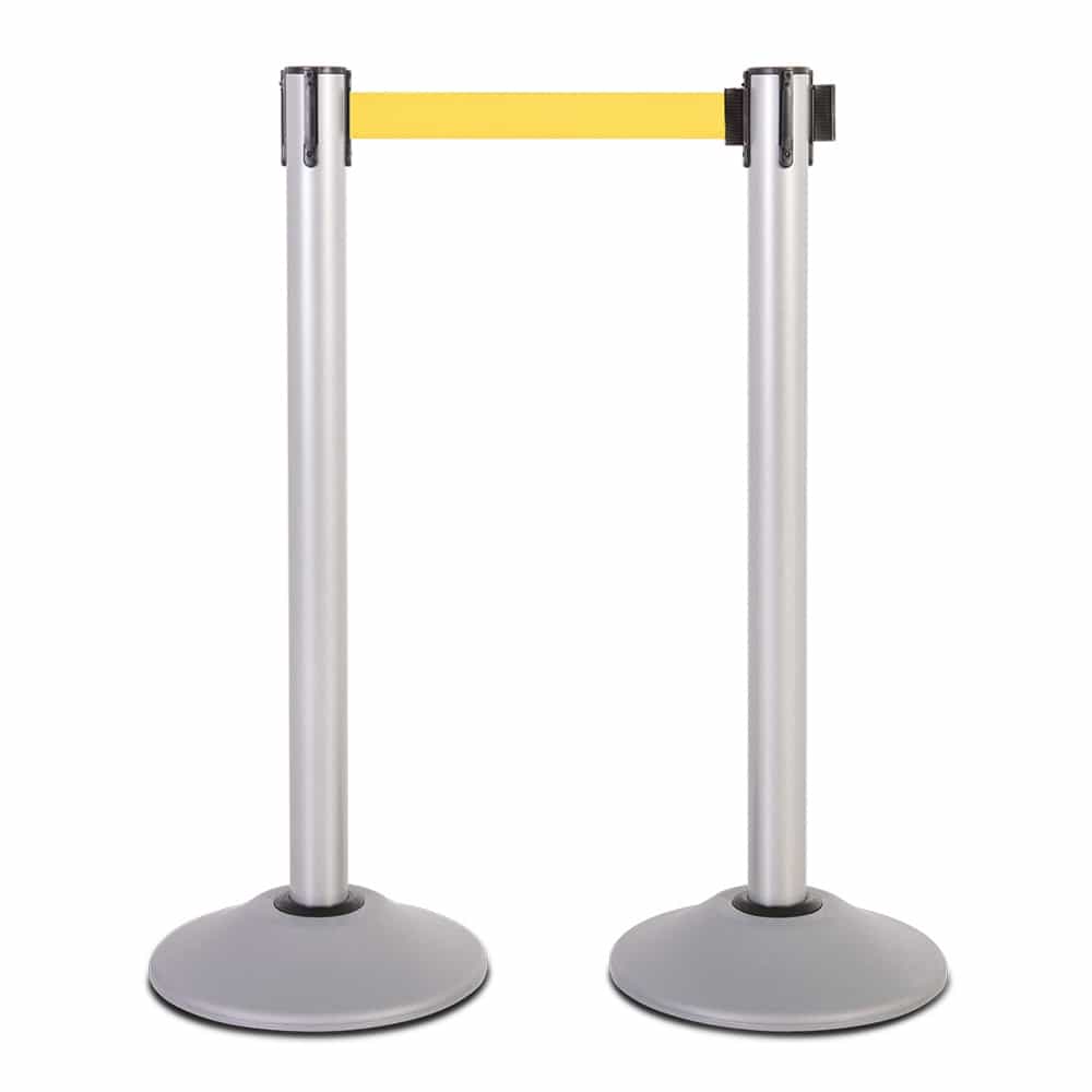 Silver Coated Steel Post and Yellow Belt 2 Pack