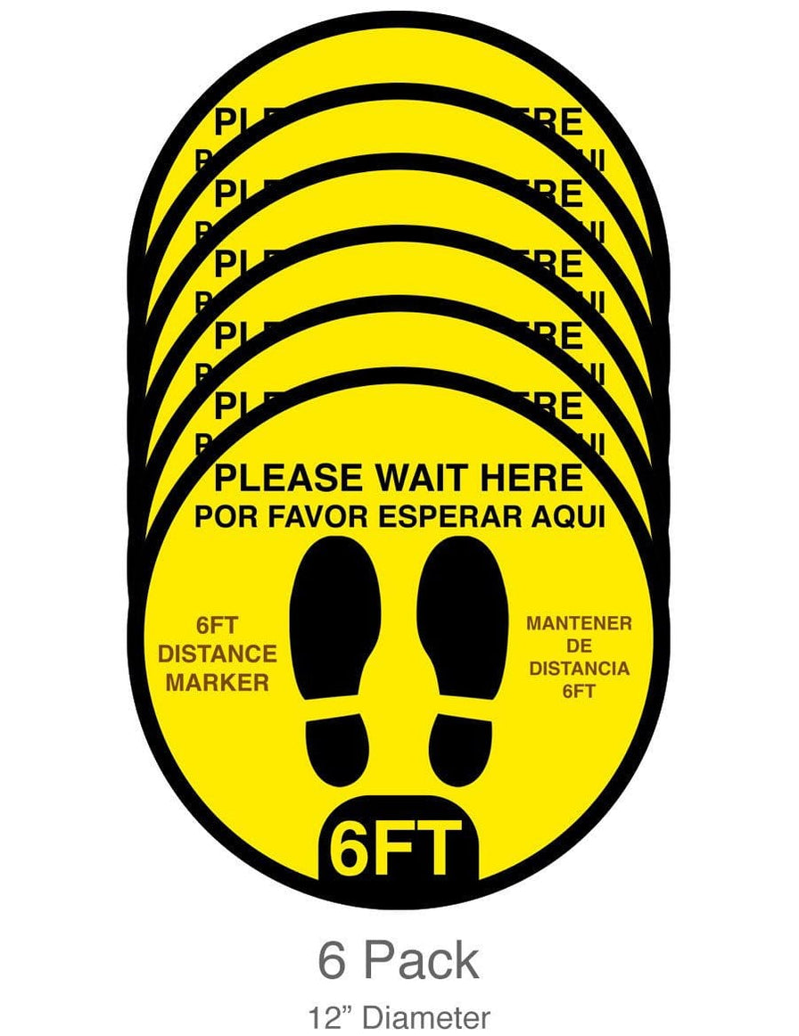 Social Distancing 12" Bilingual Floor Decals for Waiting Lines (6-pack ...