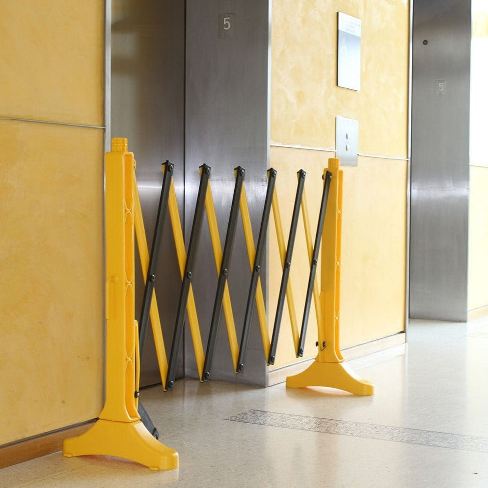 Xpandit Expandable Plastic Barricade, Yellow & Black — BarrierHQ.com